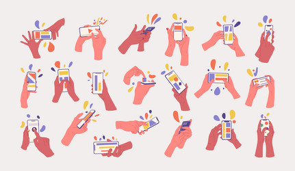 Human hand holding smartphone hands scrolling Vector Image