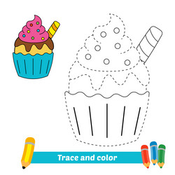 Trace and color for kids cupcake Royalty Free Vector Image