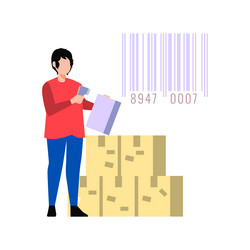 Boy scanning parcel barcode Royalty Free Vector Image