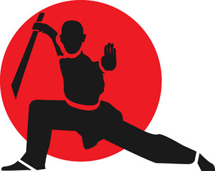 Master wushu shaolin warrior in a jump Royalty Free Vector