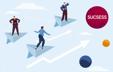 Man at aiming cartoon arrow fly to target success Vector Image