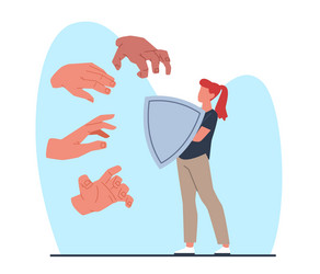 Disgruntled woman uses shield to defend herself Vector Image