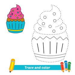 Trace and color for kids cupcake Royalty Free Vector Image