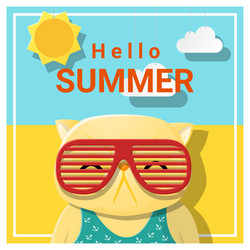 Hello summer background with cat Royalty Free Vector Image