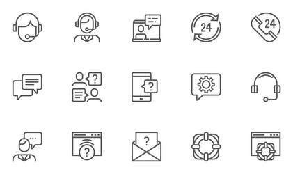 Help support and contact flat line icons set Vector Image