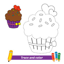 Trace and color for kids cupcake Royalty Free Vector Image