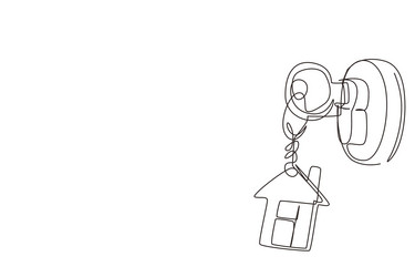 Single continuous line drawing keychain with key Vector Image