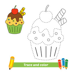 Trace and color for kids cupcake Royalty Free Vector Image
