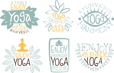 Ayurvedic yoga labels set enjoy studio hand Vector Image