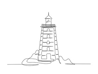 Continuous one line drawing of lighthouse tower Vector Image