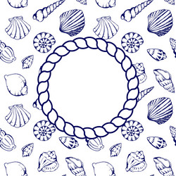 Sea shells navy blue circle rope frame texture Vector Image
