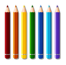 Color pencils in seven colors on transparent Vector Image