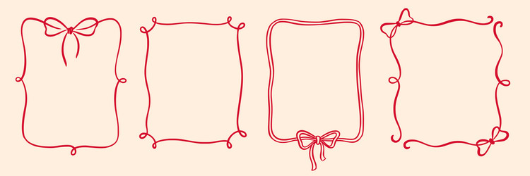 Bow frame ribbon border vintage hand drawn set Vector Image