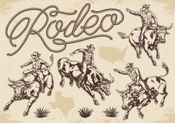 Cowboy rodeo colorful set posters Royalty Free Vector Image
