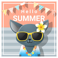 Hello summer background with cat Royalty Free Vector Image