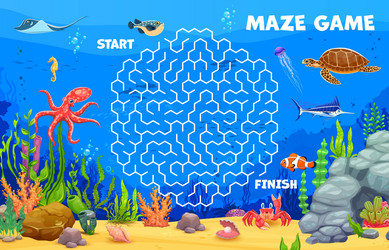 Underwater Maze Game with Sea Creatures Royalty Free Vector