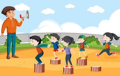 Kids playing red light green light game Royalty Free Vector