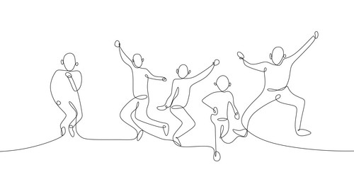 Continuous line drawing of two person jump Vector Image