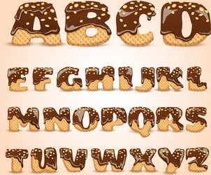 Coated wafers sweet alphabet letters set Vector Image