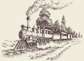 Old train station railway steam hand drawing Vector Image