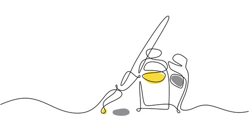 Single one line drawing painter standing Vector Image