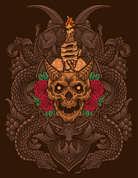 Hand drawn demon skull candle with rose flower on Vector Image