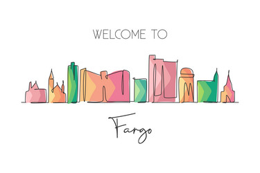 One single line drawing fargo city skyline north Vector Image