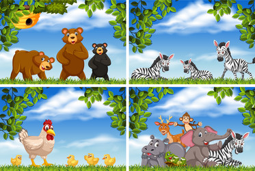 Cute set animals in jungle scene Royalty Free Vector Image