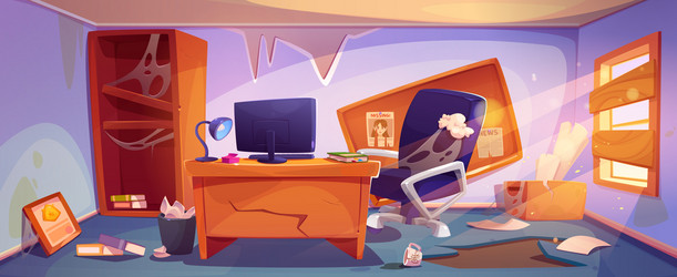 Abandoned and broken detective bureau room Vector Image