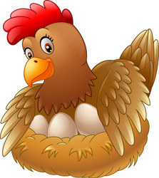 Cute cartoon hen with chickens sitting in a nest Vector Image