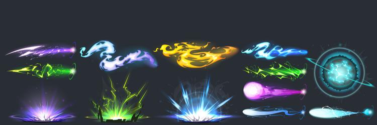 Set of vfx neon light effects isolated on black Vector Image