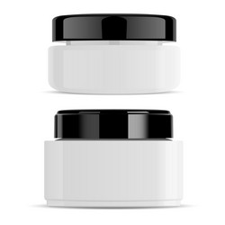 White cream jar black cap gloss container mockup Vector Image