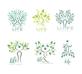Life logo design with human silhouette as tree Vector Image