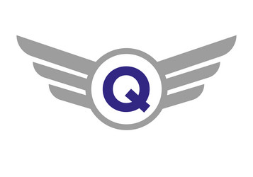 Wing logo on letter q transport sign Royalty Free Vector