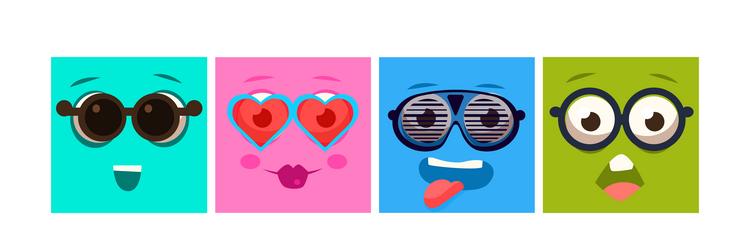 Funny colorful square emoji faces and comic Vector Image