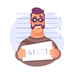 Man criminal in mask taking mug shot jail Vector Image