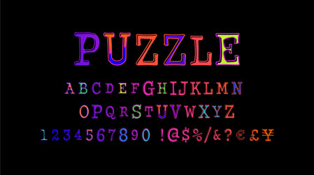 Puzzle Font Jigsaw Alphabet and Numbers Vector Images (68)