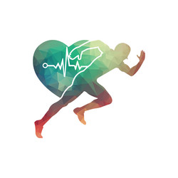 Man avatar running with heart pulse silhouette Vector Image