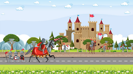 Medieval town scene in cartoon style Royalty Free Vector