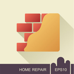 Brick wall with plaster or plastering icon Vector Image
