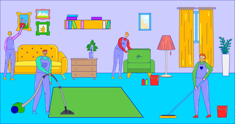 Cartoon couple cleaning house together Royalty Free Vector