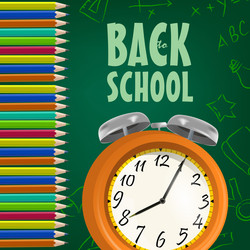 Back to school poster design with alarm clock Vector Image
