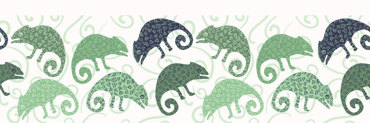 Chameleon lizard seamless border pattern green Vector Image