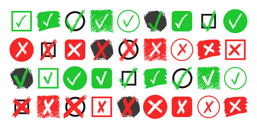 Hand drawn check and cross sign elements Vector Image