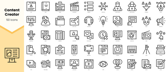 Simple outline set of content creator icons Vector Image