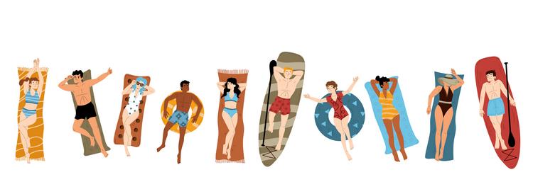People sunbathing on towels summer tan relax set Vector Image