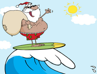 Surfing santa cartoon Royalty Free Vector Image