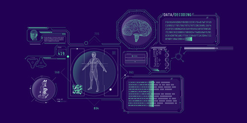 Futuristic medical research program interface with