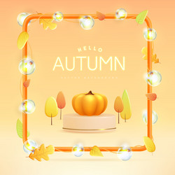 Autumn seasonal background with 3d plastic stage Vector Image
