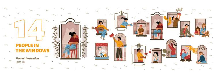 Neighborhood community with people in windows Vector Image